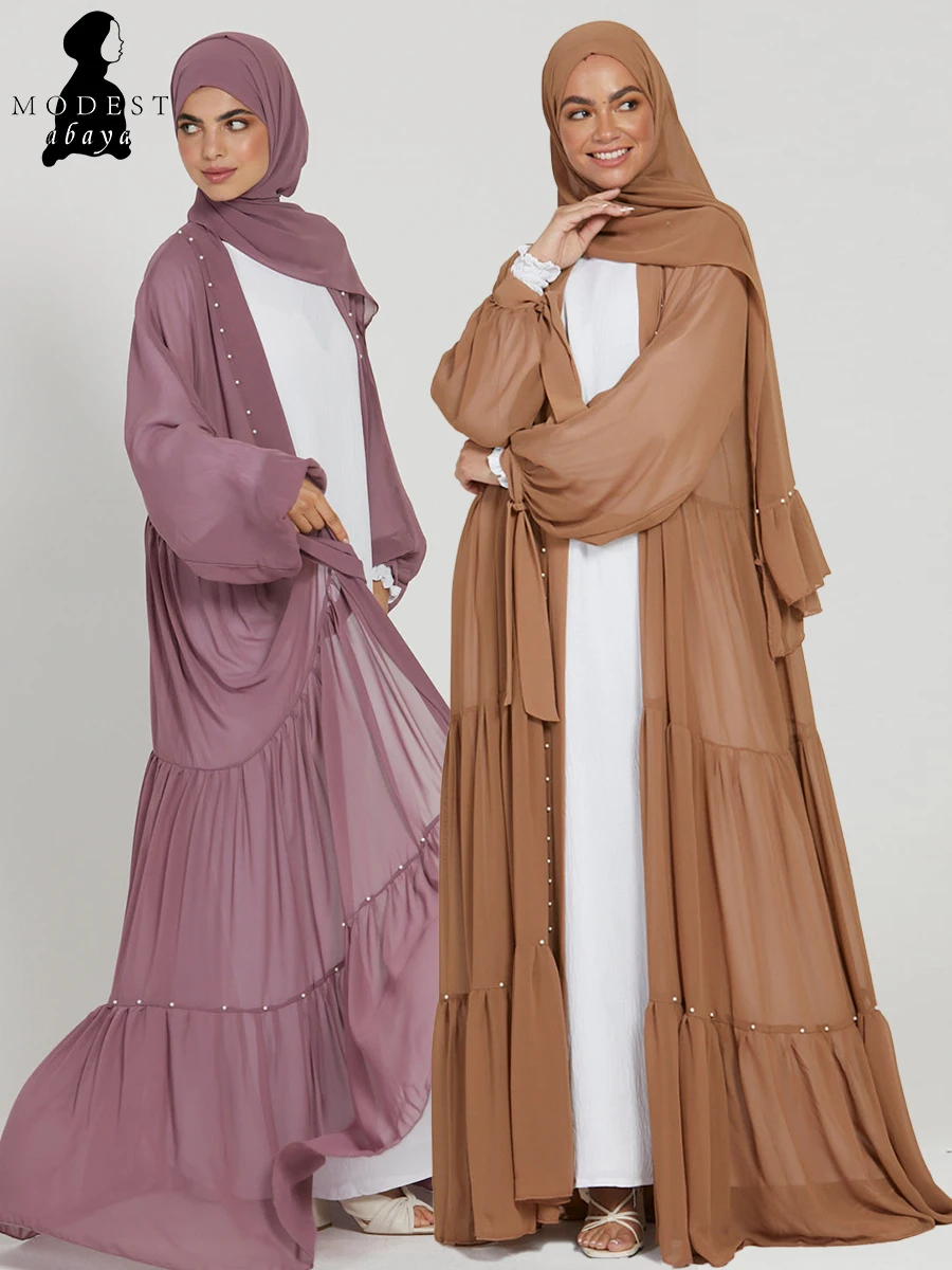Abaya-Dubai-Turkey-Muslim-Thin-Crumpled-Chiffon-Fabric-Beading-Long-Dress-Full-Tie-Sleeves-Women ...