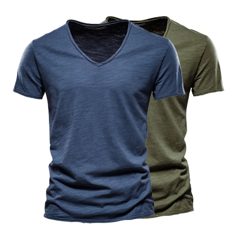 Summer-High-Quality-Men-T-shirt-V-neck-Cotton-Fashion-Design-Pure-Color ...