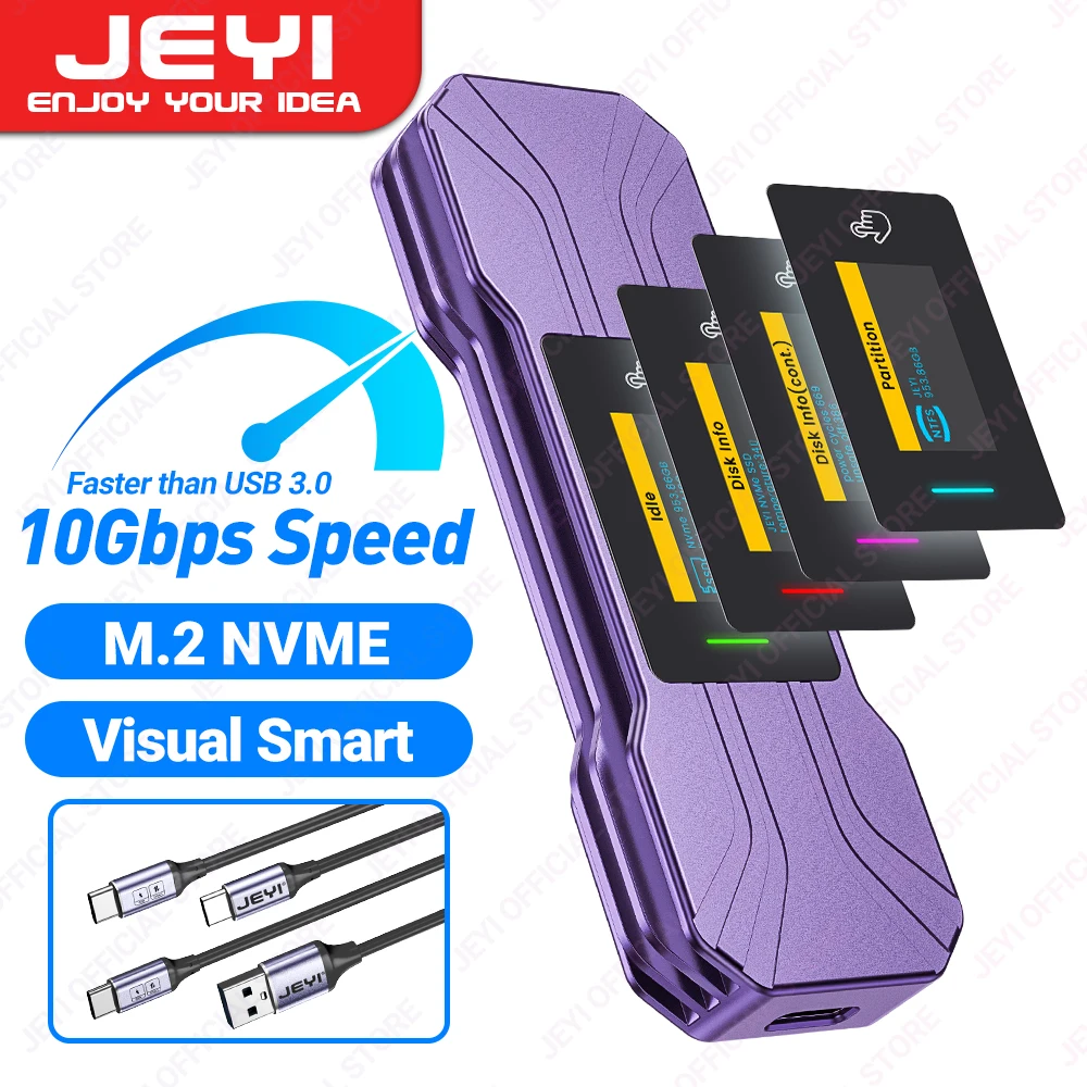 JEYI Visual Smart M.2 NVMe SSD Enclosure with Touchscreen, USB3.2 10G ...