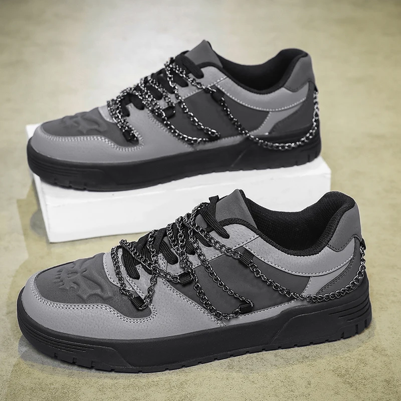 Autumn Men Casual Sneakers Personalized Metal Chains Skateboard Shoes ...