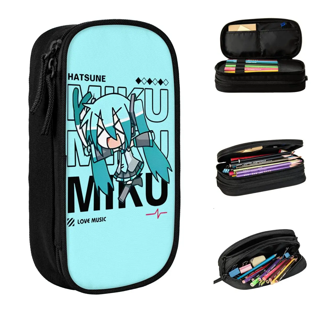Anime Hatsune Miku Pencil Cases New Vocaloid Pen Bags Girl Boy Large ...