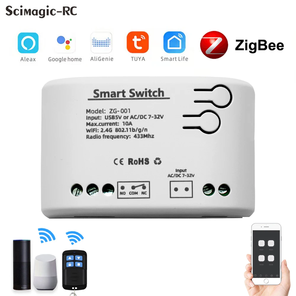 Zigbee-Smart-Relay-Module-Switch-1CH-12V-24V-220V-110V-RF433-Wireless ...
