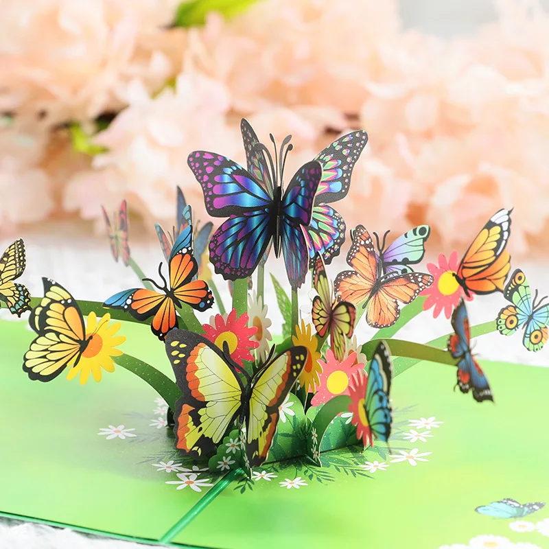 3D Pop Up It Flying Butterflies Birthday Thanks Cards Greeting Christmas Card With Envelope 