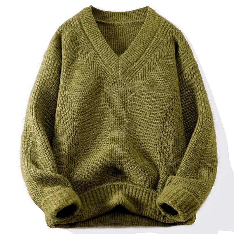All-Solid-Color-V-neck-Sweater-Thick-Warm-Fashion-Trend-Crisp-Shape ...