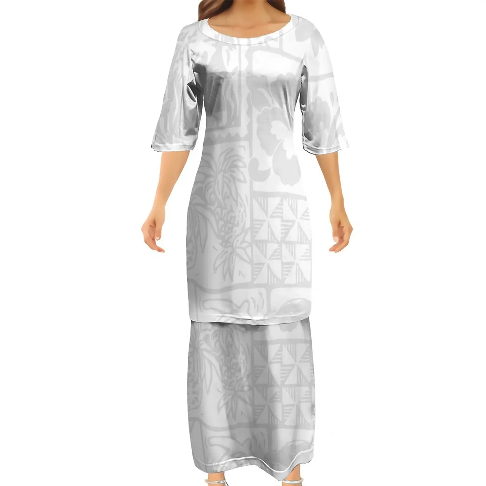 Big People Evening Puletasi Dress Polynesian Tribal Top Quality Half ...