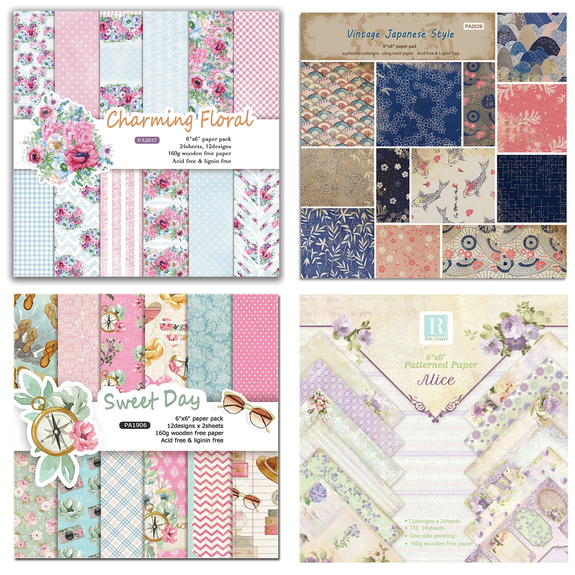 Alinacutle-Junkjournal-Flower-Blooms-Paper-Pack-24-sheets-6-Patterned ...