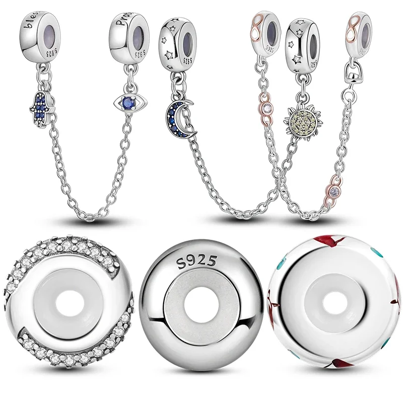 MULA 925 Sterling Silver Silicone Rubber Stoppers Bead Spacer Charms Beads Fit Original Pandora ...