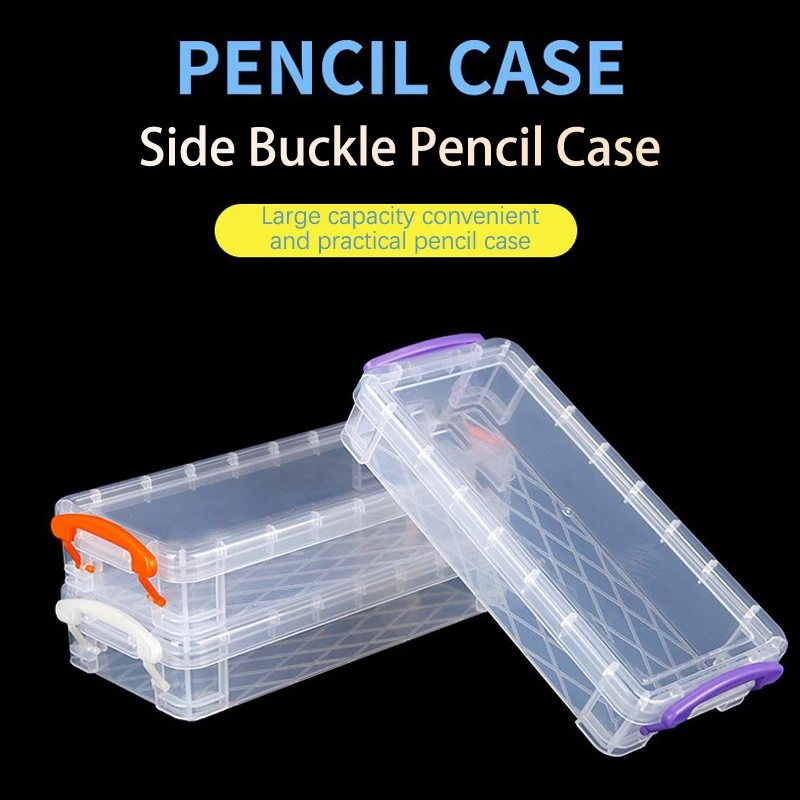 1Pc-Plastic-Transparent-Pencil-Case-Large-Capacity-Simple-Double-Buckle ...