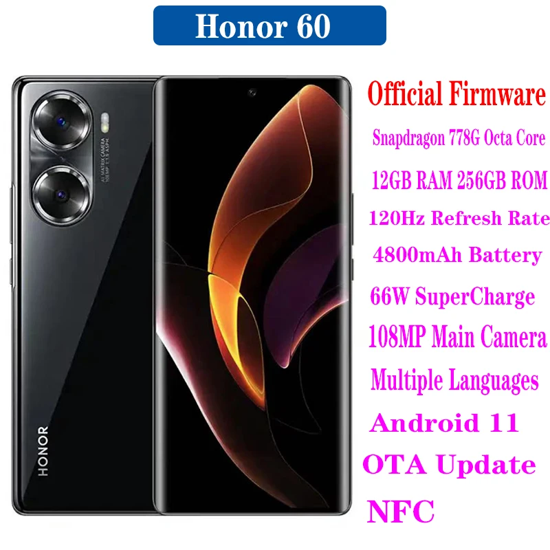 Original Official New Honor 60 5G Smartphone 6.67" 120Hz Snapdragon 778G 108MP Main Camera ...