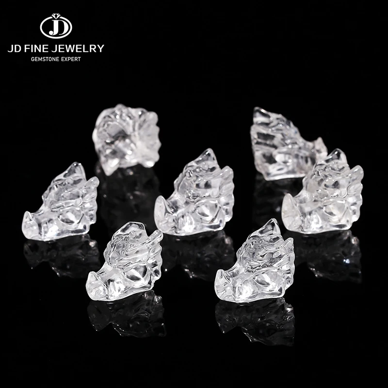 1 Pc Natural Stone Rock Quartz Dragon Head Carved White Crystal Charm ...