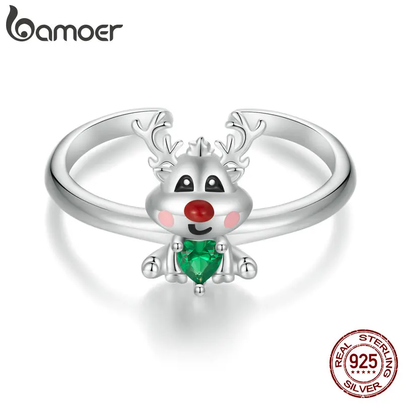 Bamoer-925-Sterling-Silver-Classic-Reindeer-Adjustable-Ring-Green ...