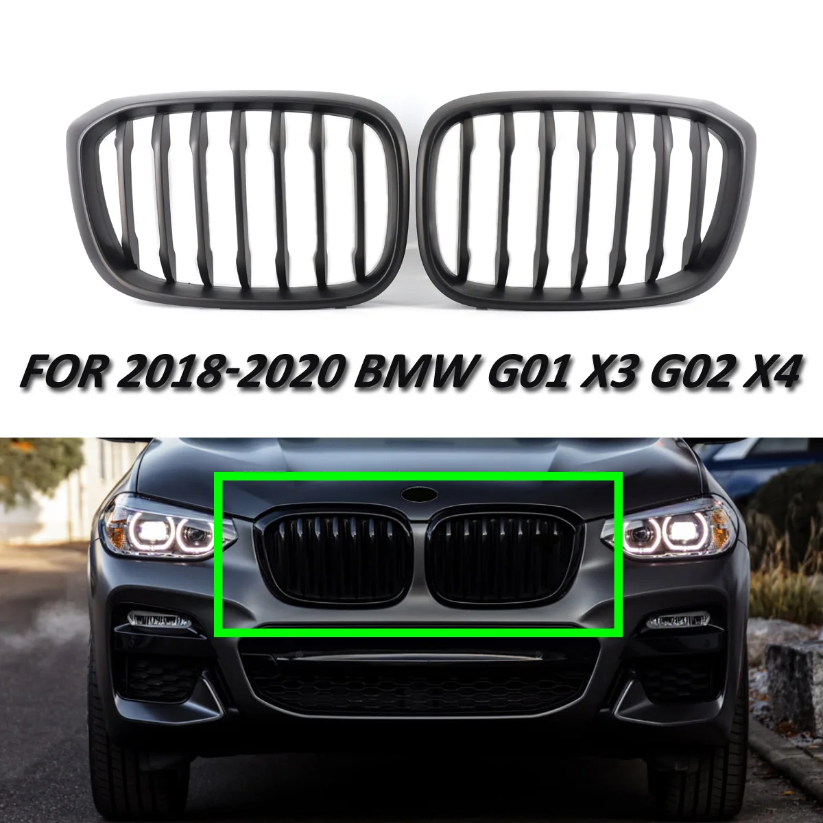 Fit For BMW X3 G01 X4 G02 2018 2021 Matte Black Single Slats Grille ...