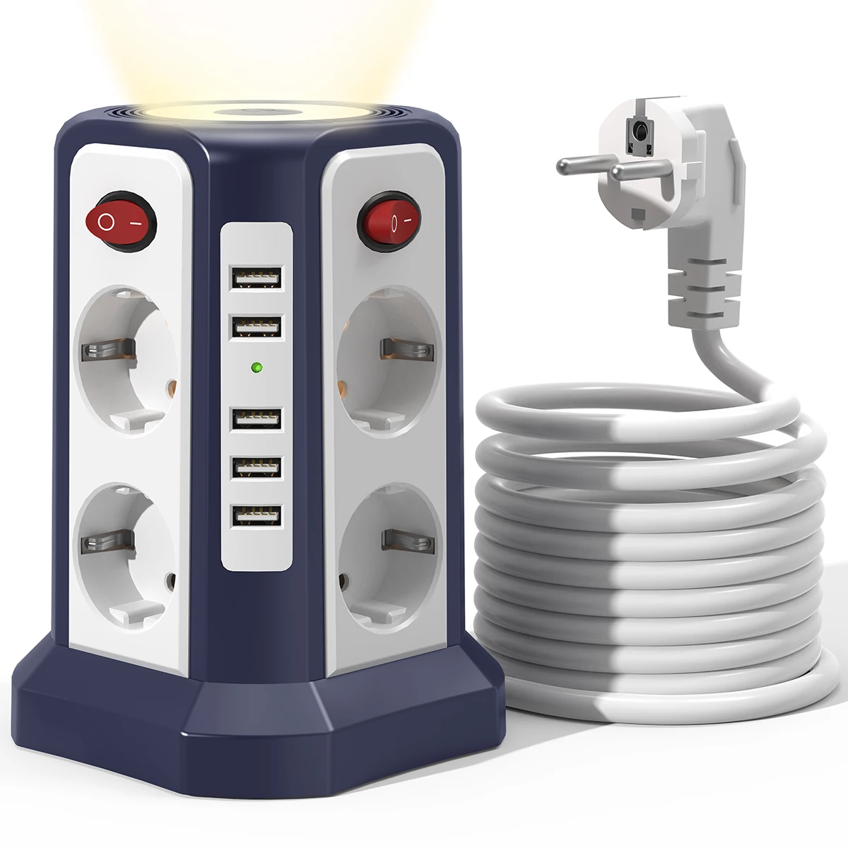 Euro-8-Position-Smart-Socket-Tower-with-5-USB-Ports-Multi-function ...