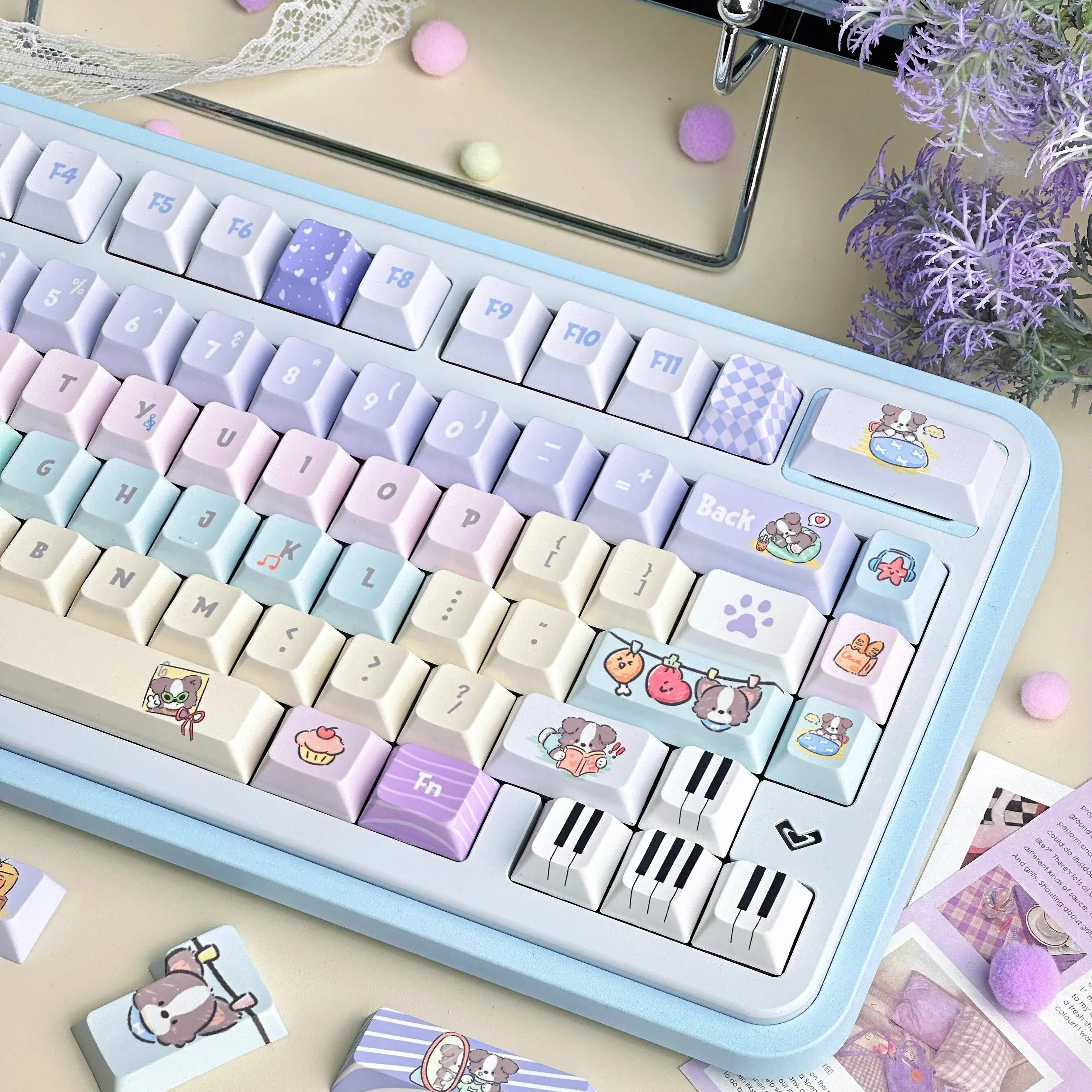 Puppy-Border-Collie-Lavender-Cute-Keycap-Note-Piano-Key-Blue-Purple ...