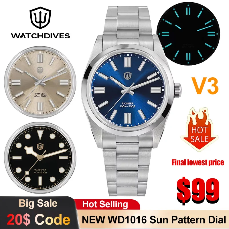 Watchdives WD1016 V3 Quartz Watch New Dial VH31 Sweep Movemet Luxury ...