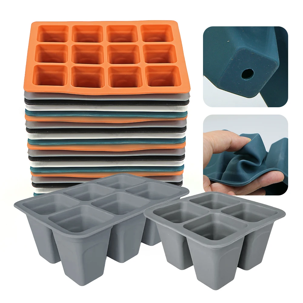 Silicone-4-6-12-Cell-Seed-Starting-Tray-Indoor-Garden-Nursery-Pots ...