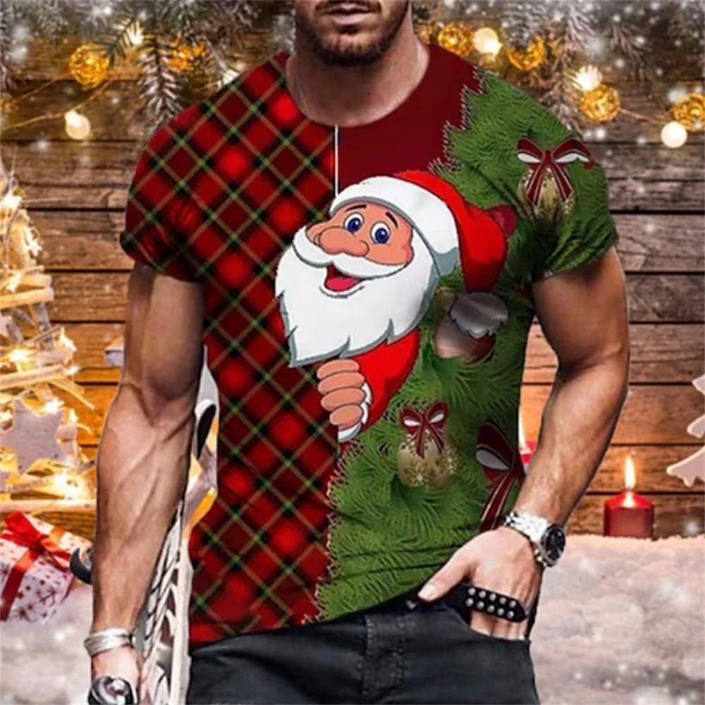 Men-s-Christmas-Print-3d-T-Shirt-Short-Sleeve-Santa-Claus-Holiday-Party ...