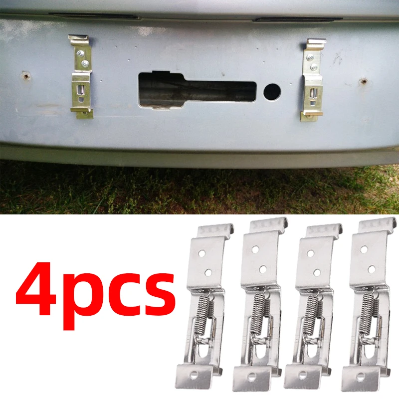 4Pcs-Car-License-Plate-Spring-Loaded-Stainless-Steel-Bracket-Cars-Frame ...