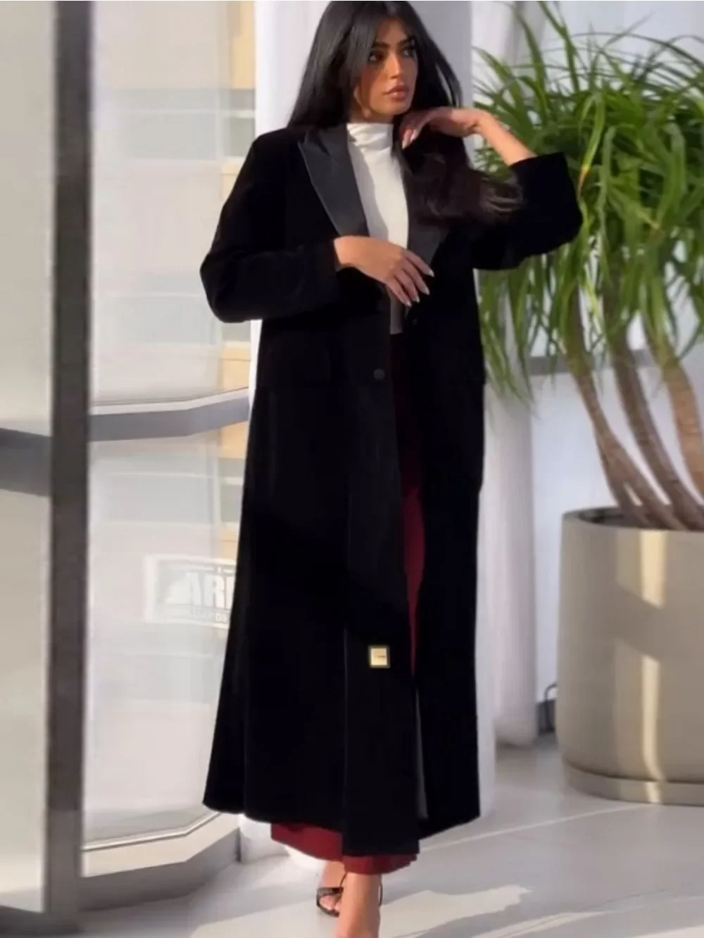 Muslim Women Abaya Eid Lapel Trench Coat Single Breasted Overcoat ...