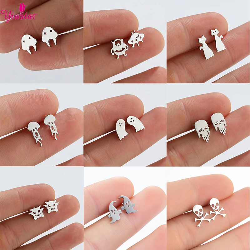 Vintage-Ethnic-Gold-Plated-Stainless-Steel-Skull-Stud-Earrings-For ...