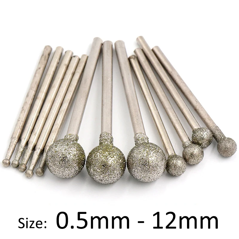 1-10pcs-0-5-12mm-Ball-Diamond-Grinding-Head-F-Needle-2-35-3mmShank-Ball ...