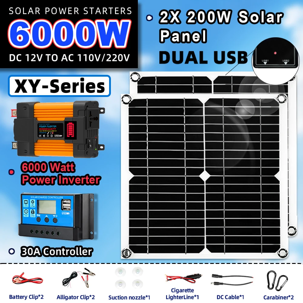 System-kit-solar-12v-Solar-system-power-6000W-inverter-200W-solar-panel ...