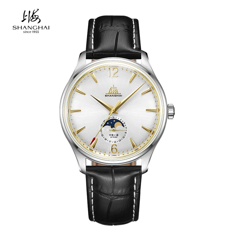 Shanghai Moon Phase Automatic Mechanical Men's Watch 39mm Sapphire ...