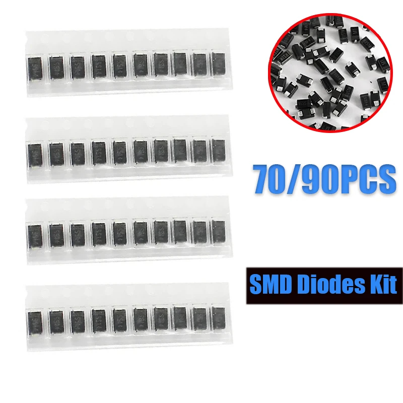 70/90pcs SMD Schottky Diode Assorted Kit 1N4007/1N4001/1N4004/SS14/SS16 ...
