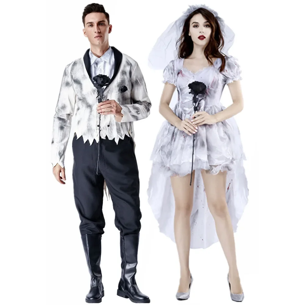 Adult Halloween Horror Gothic Ghost Bride Groom Couple Role Playing ...