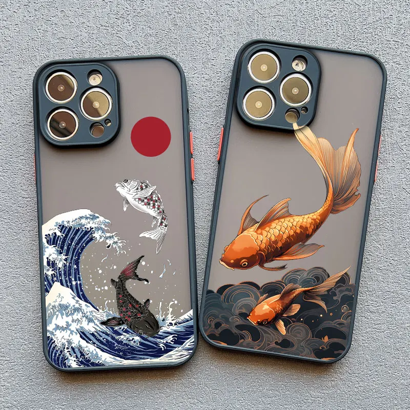 Fish Carp Sea Wave Phone Case For iPhone 16 13 14 11 12 15 Pro Max X XR ...