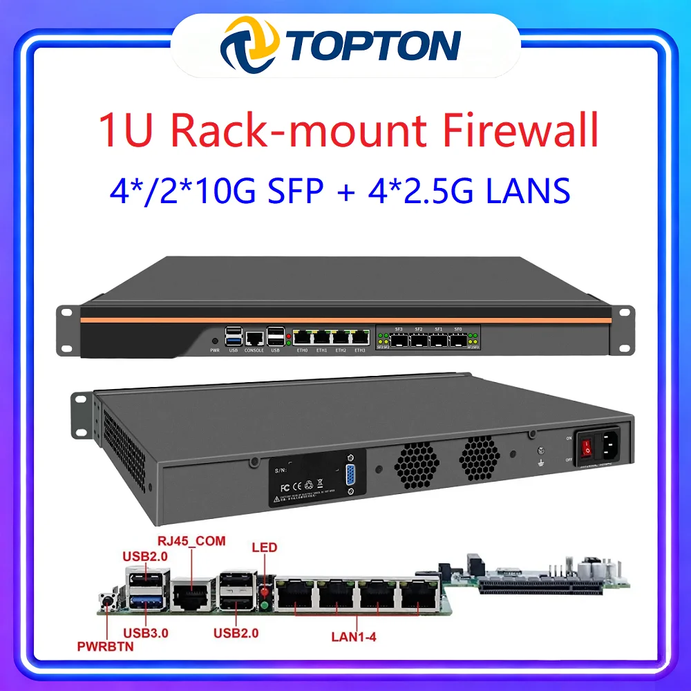 Hot sell 1U Rack-mount Firewall Mini PC Intel N150 4*/2*10G SFP+ 4*i226 ...