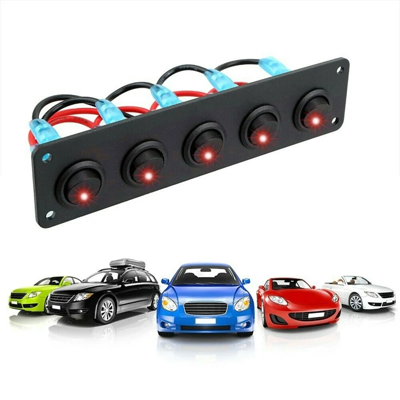 5 Gang Toggle Rocker Switch Panel For Car Boat Marine RV Truck 12V Blue ...