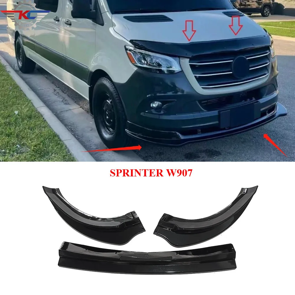 For-Mercedes-SPRINTER-W907-2018-2023-Glossy-Black-Front-Bumper-Lip-Car ...