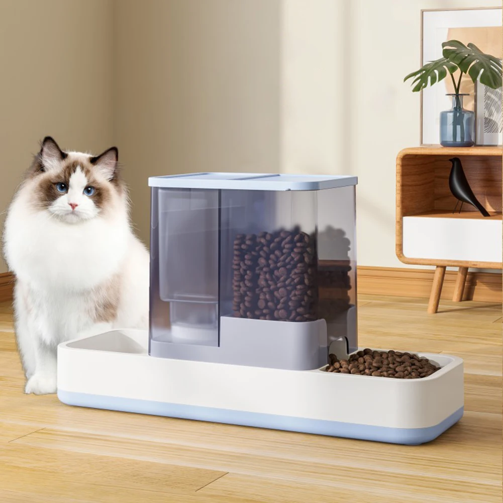 2in1 Pet Water Dispenser Food Container 45° Tilted Siphon Principle ...