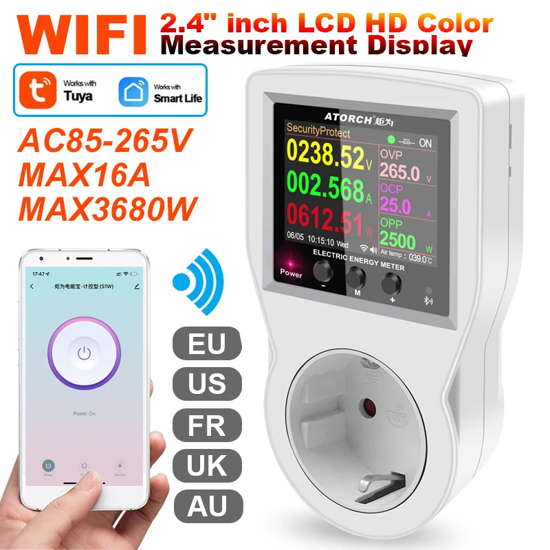 Wifi Digital Wattmeter Eu Plug 220v Ac Power Meter Electricy ...