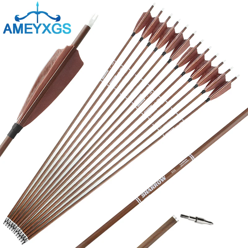 31inch-Spine-340-400-500-600-Carbon-Arrow-with-3-Brown-Feathers ...