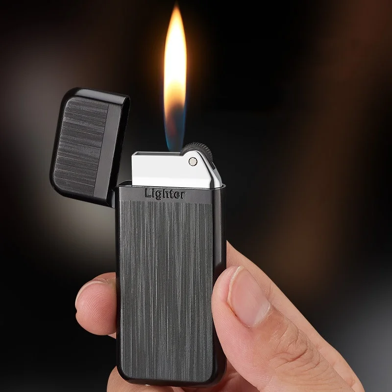 Ultra-thin-Metal-Inflatable-Lighter-Open-Flame-Open-lid-Cigar-Cigarette ...