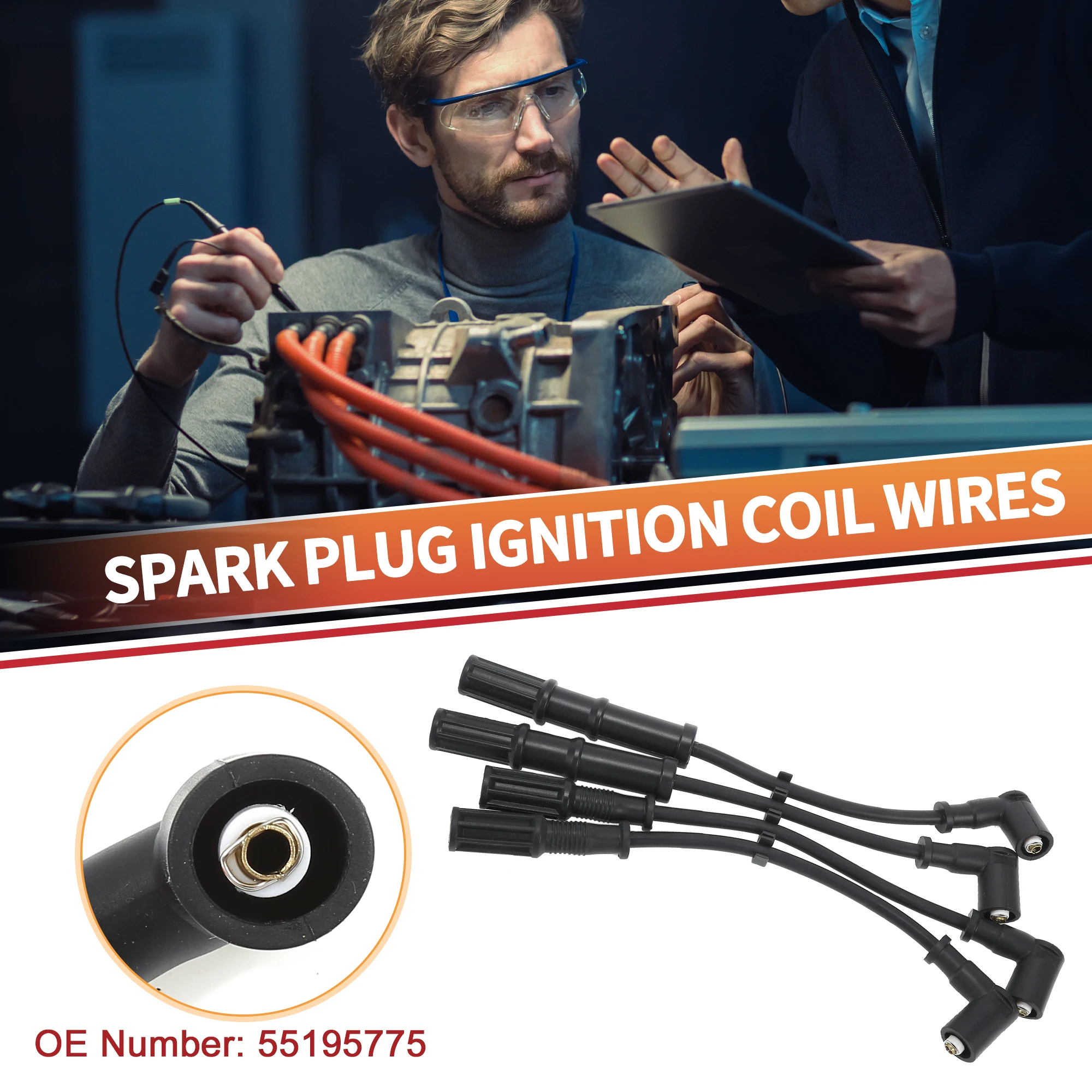 UXCELL 4 Pcs Spark Plug Wire Ignition Coil Cable No.55195775 for Fiat ...