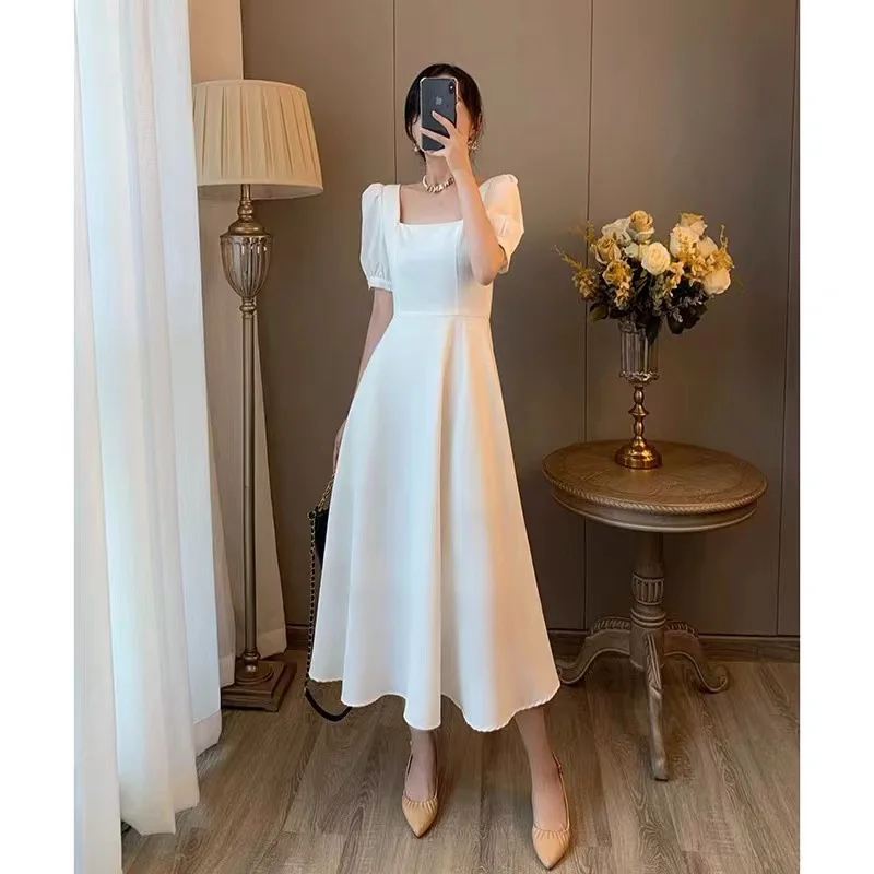 Korean-Vintage-White-Maxi-Dresses-for-Women-Party-Prom-Square-Collar ...