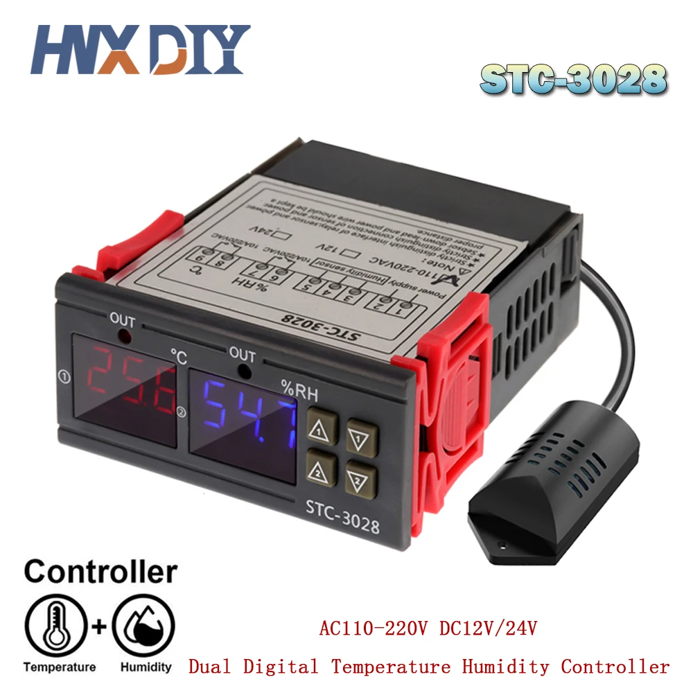 Dual Digital Thermostat Temperature Humidity Control STC-3028 Thermometer Hygrometer Controller ...