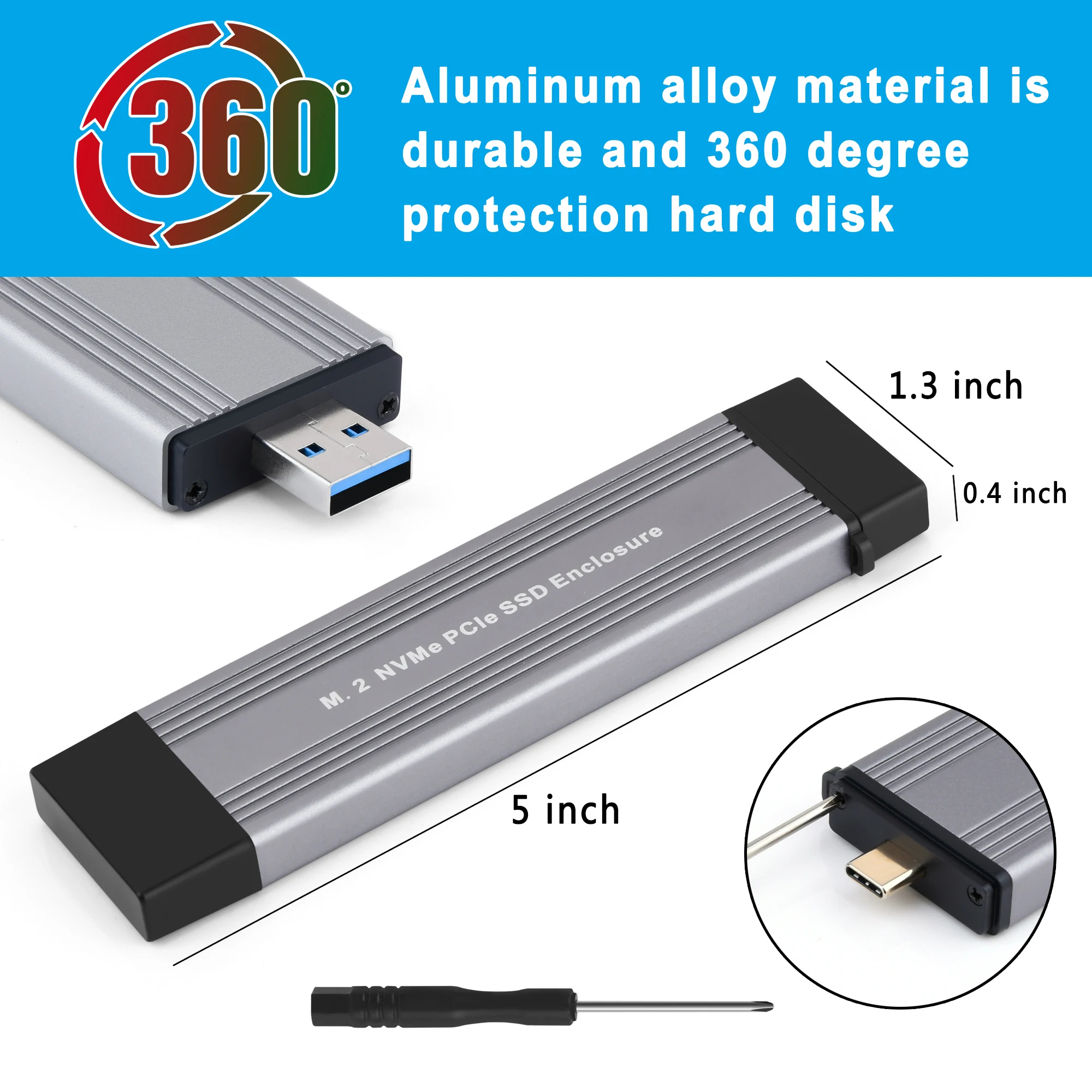 NVME M2 SSD Enclosure NVMe SSD to USB 3.1 Gen 2 10Gbps Case Aluminum ...