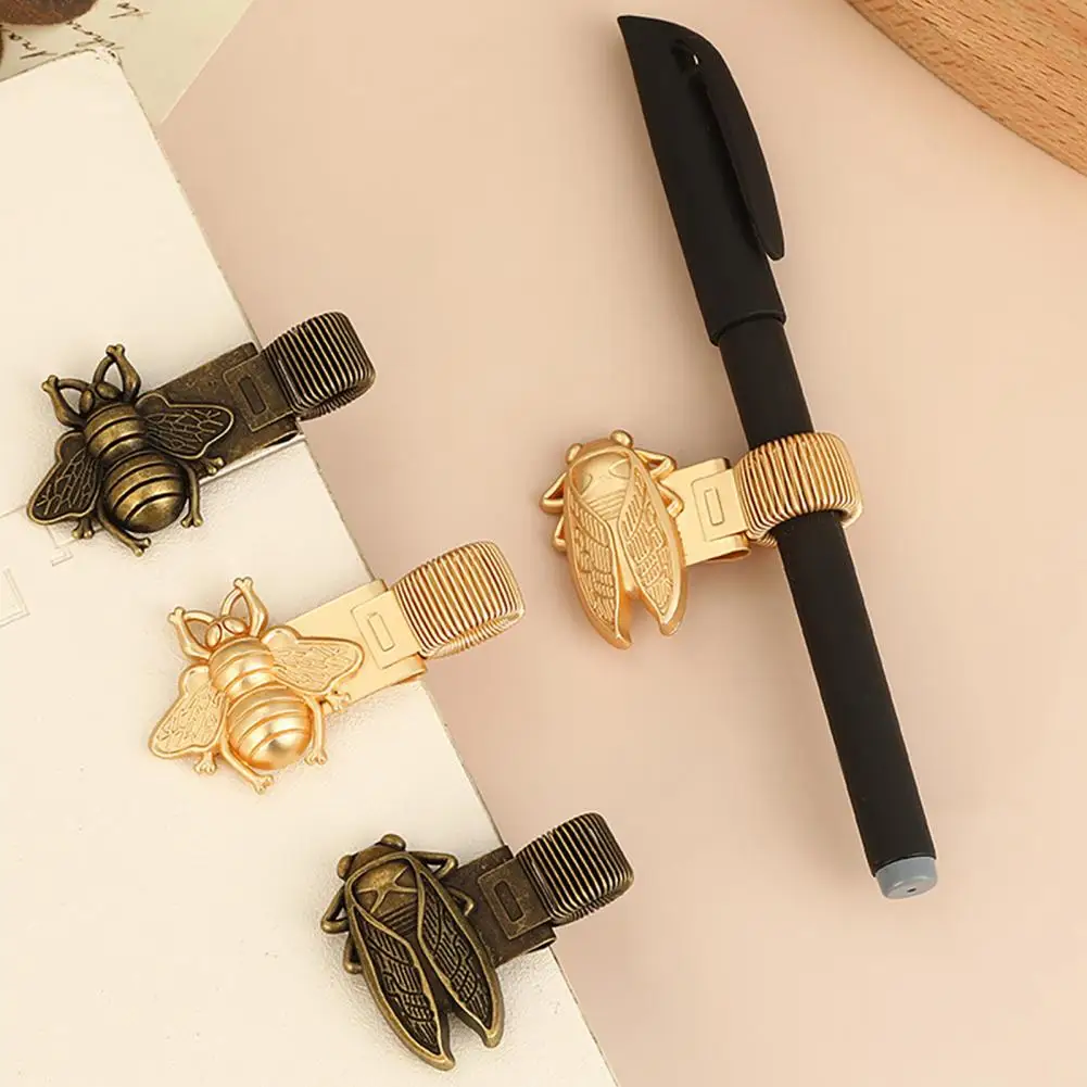 Notebook Pen Holder Vintage Metal Pen Clip with Spring Bee Cicada ...