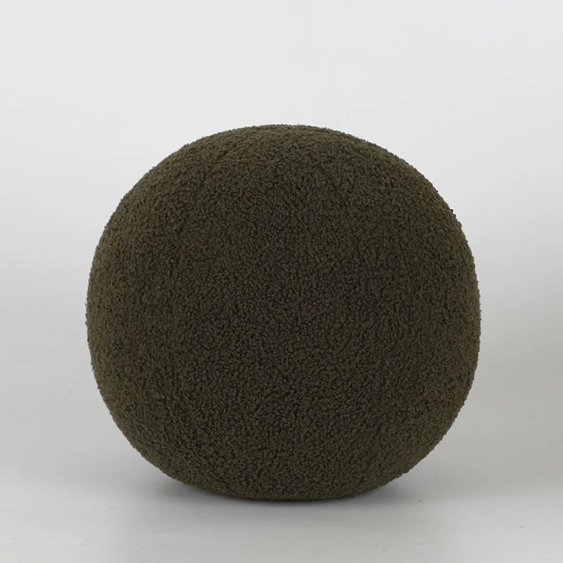 Bubble Kiss Plush Round Wool Cushion Nordic Ball Shaped Solid Color ...