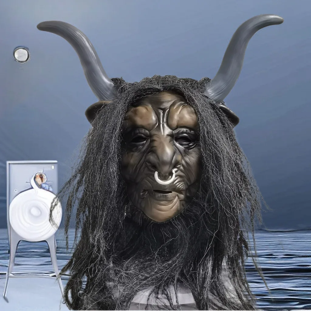 Scary-Ox-Horn-Monster-Mask-Bull-Demon-King-with-Hair-and-Horn-Cosplay ...