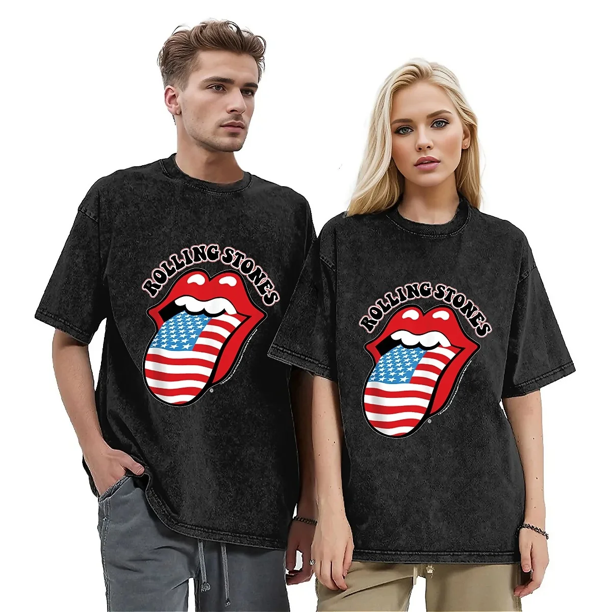 Camiseta-lavada-con-estampado-de-Rolling-Stones-para-hombre-playera ...