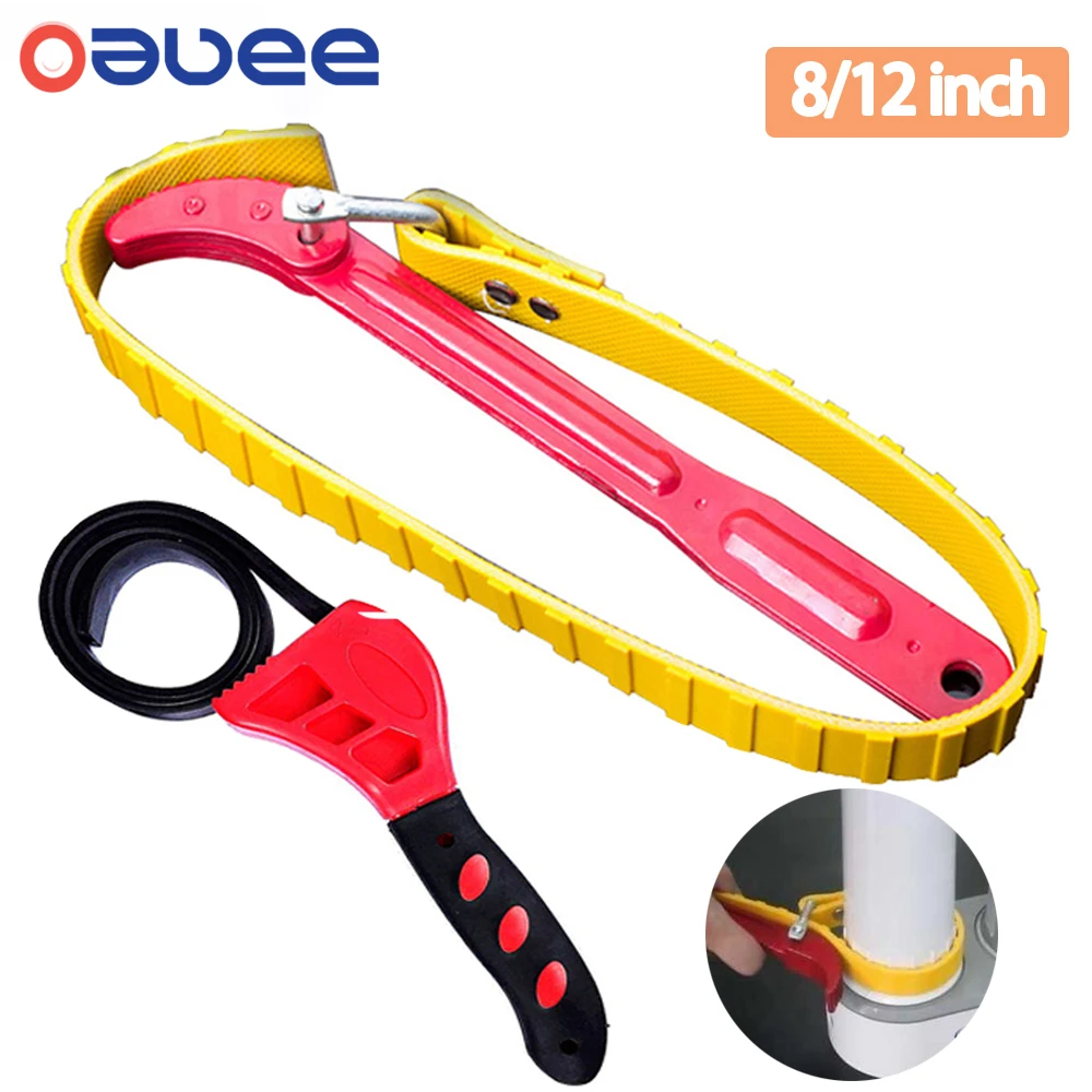 Oauee Belt Wrench Oil filter puller Strap SpannerChain Jar Lids ...