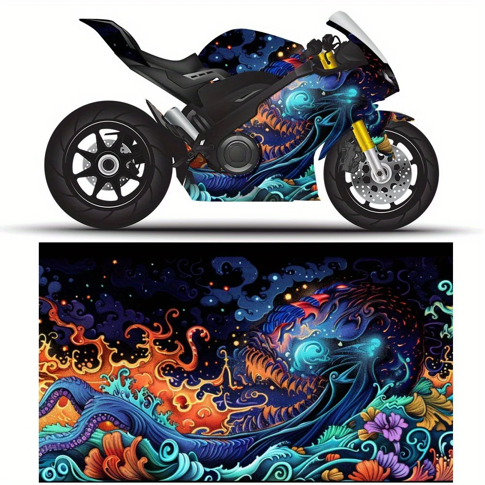 Cosmic Dragon Flames Art Motorcycle Vinyl Wrap, Decal Sticker, Splash ...