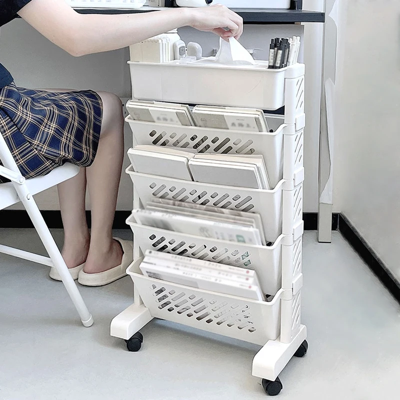 Storage Rack Bookshelf Table Side Wheels Rack Removable Floor Multi ...