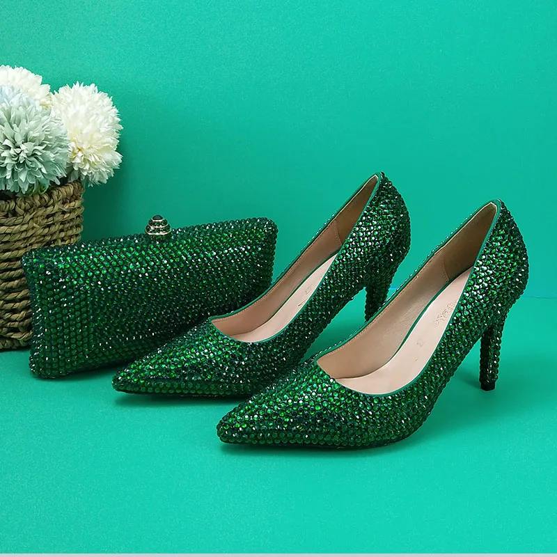 Autumn-New-Arrival-Green-crystal-Bridal-Wedding-shoes-and-purse-for ...