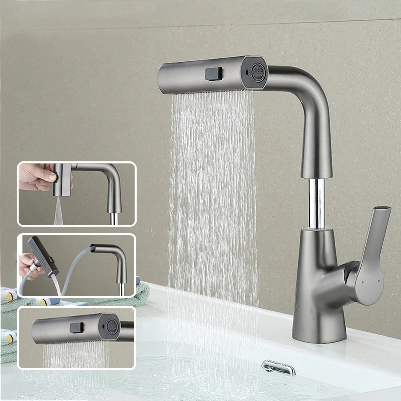 360-Rotatable-Pull-Out-Basin-Faucet-Mixer-Bathroom-Basin-Tap-Stainless ...